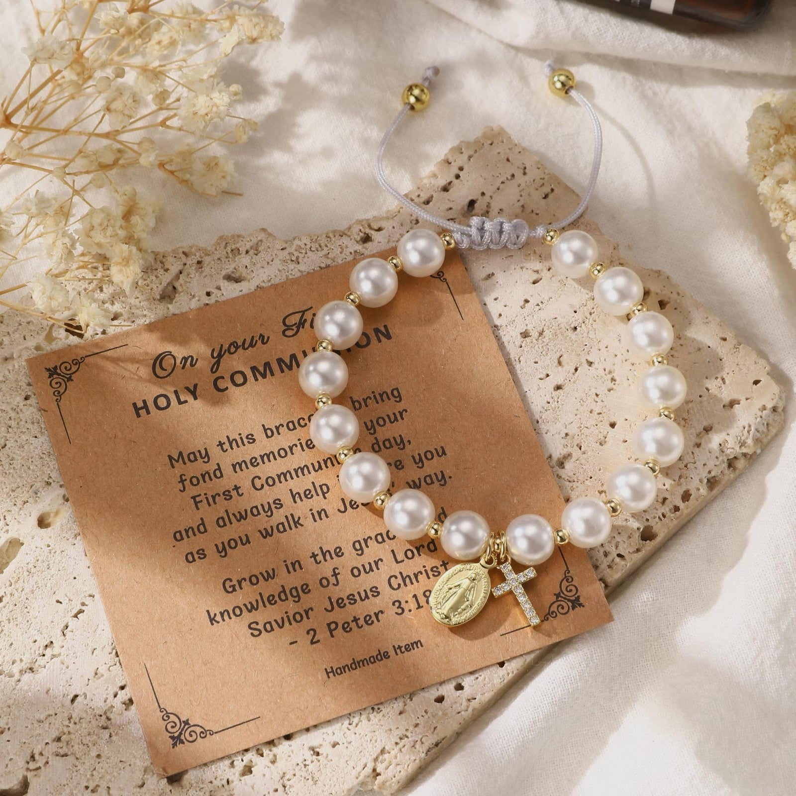 PRAYERFUL FAITH: Elegant Miraculous Medal White Bracelet with Bible Ve ...