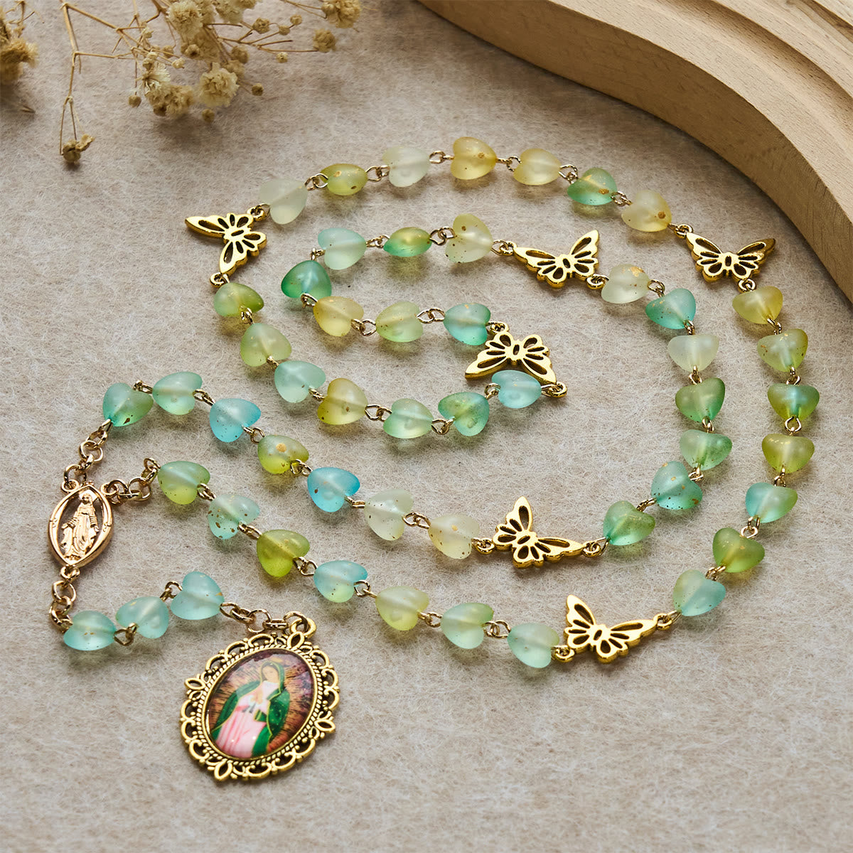 Green Heart & Butterfly Rosary, Bracelet: Devotion & Artful Spirituali ...