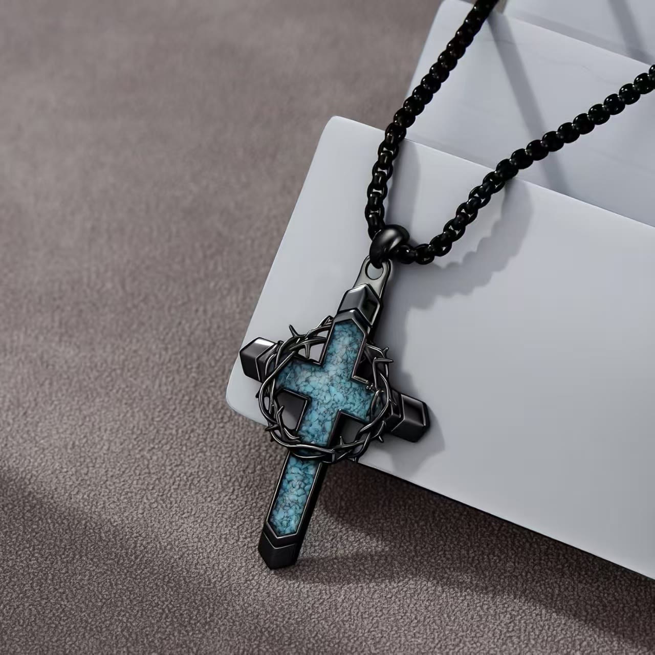 Thorn-Wrapped Inlaid Cross Pendant Necklace: A Symbol of Christ’s Sacr ...